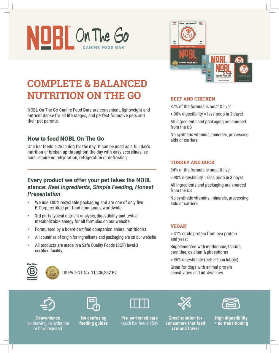 Healthy Adult Canine Dog Food Bars Turkey & Duck Recipe | NOBL Foods